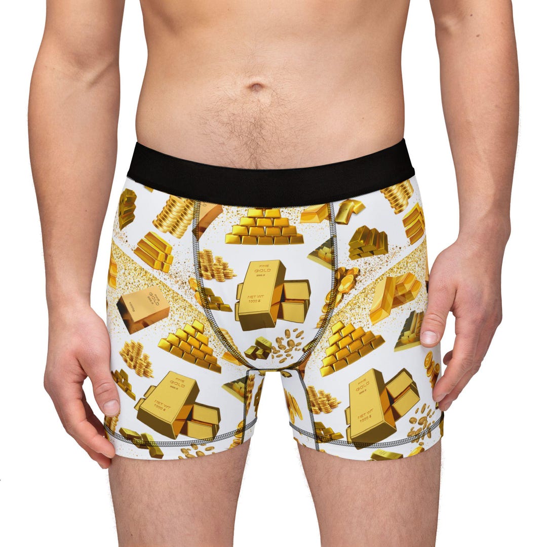 Golden Treasure Men's Boxers, Unique Gold Bar Coin AOP Underwear, Coins ...