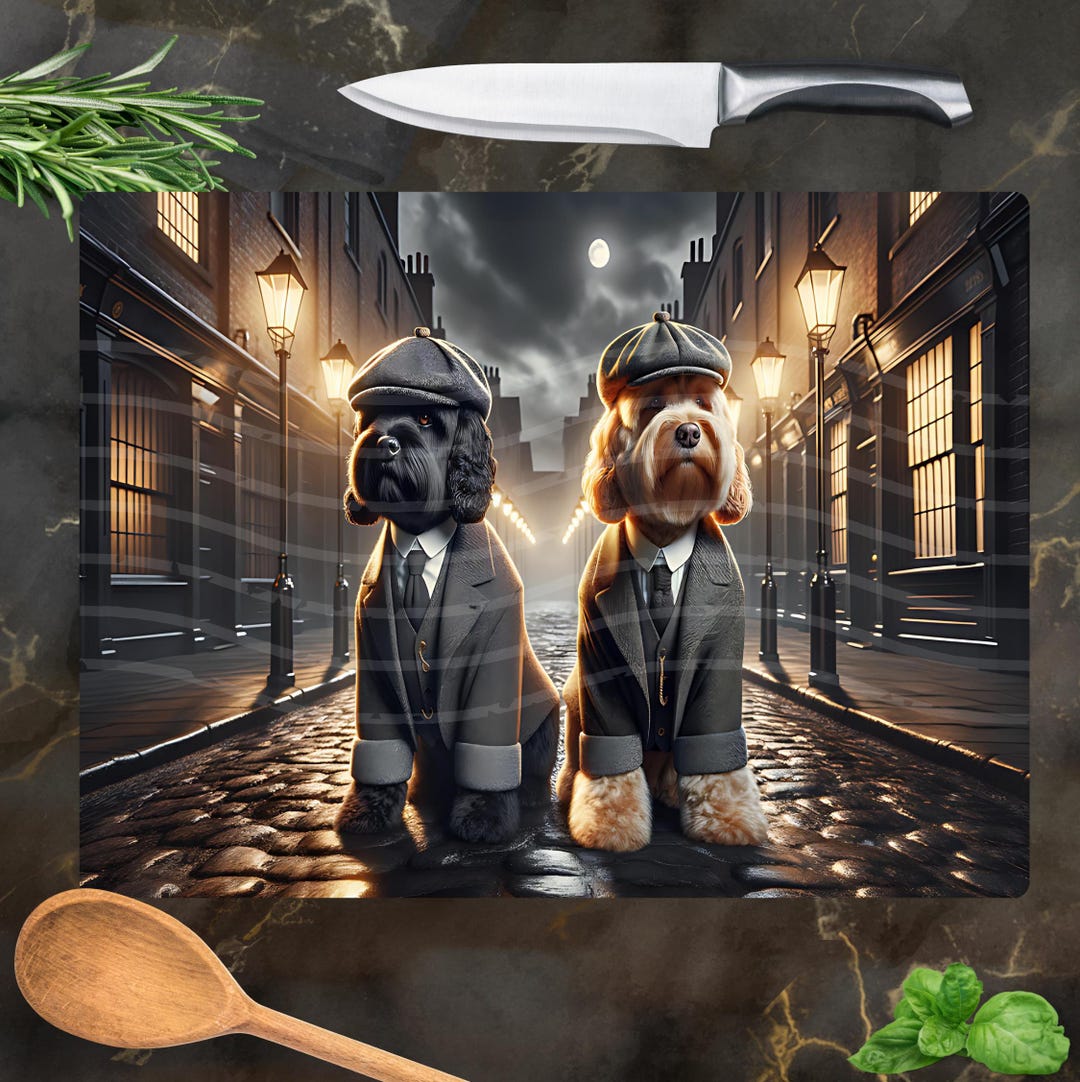 Peaky Cockapoo Glass Chopping Board PNG Sublimation, Funny Dressed up ...