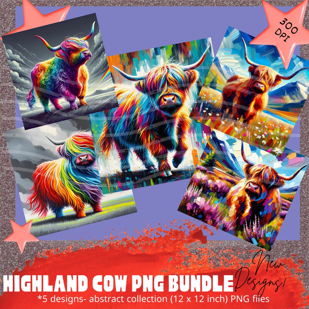 Highland Cow Art Prints: Bright Farmhouse Style - Digital Pngs - Etsy