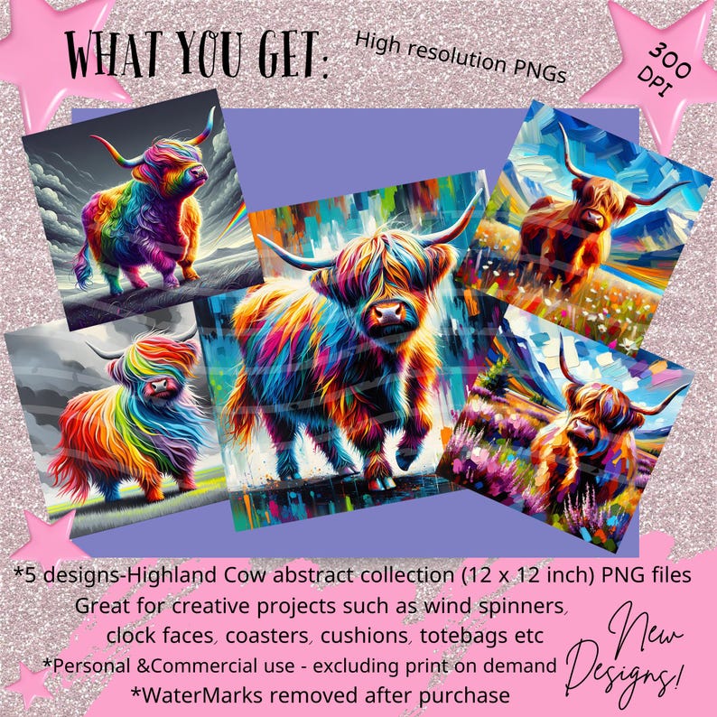 Highland Cow Art Prints: Bright Farmhouse Style - Digital Pngs - Etsy