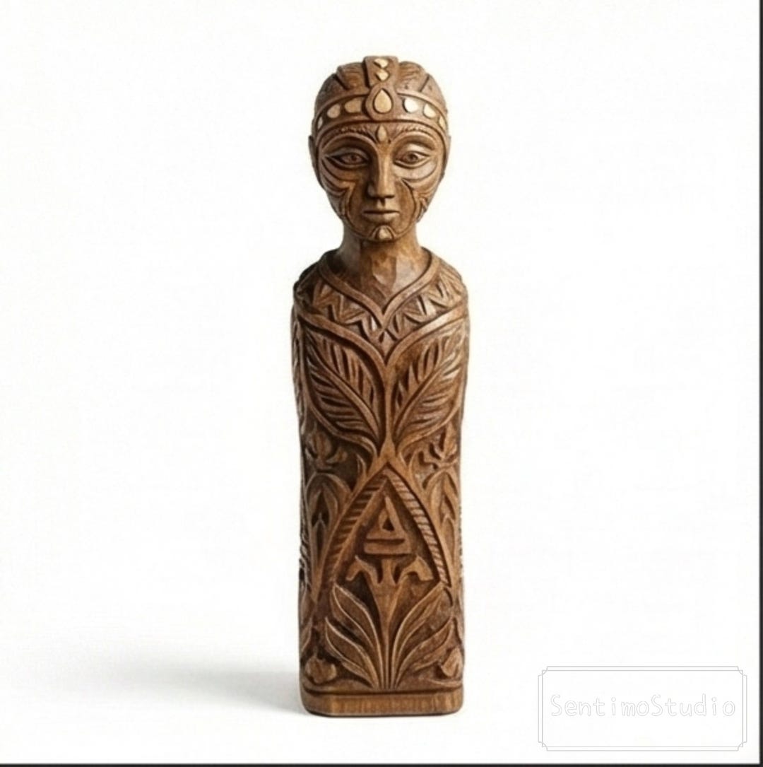 Nordic Goddess Wood Statue | Hand Carved Walnut Figure | Botanical Folk ...