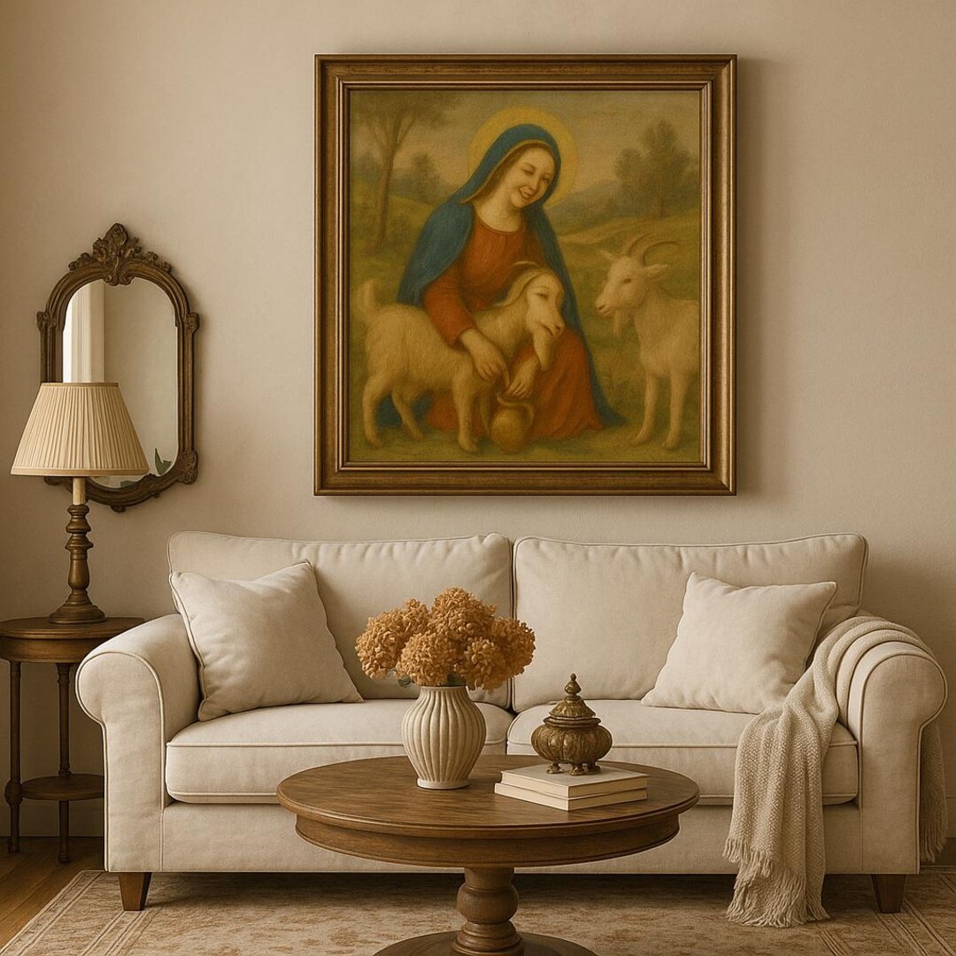 Smiling Virgin Mary | Digital Catholic Art | 35x35cm Vintage Christian ...