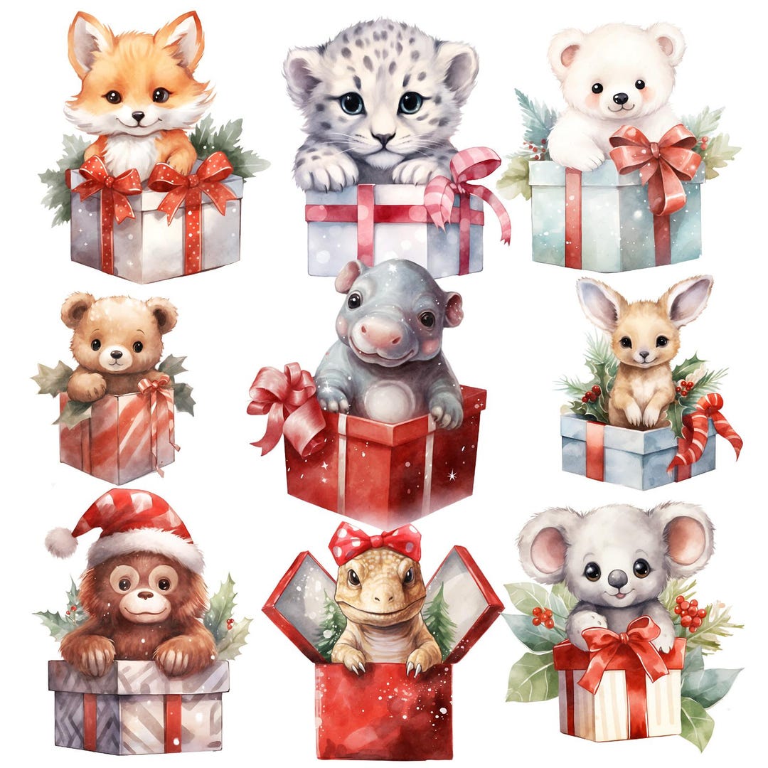 Christmas Baby Animal Clipart Bundle, Cute Holiday Animal Illustrations ...