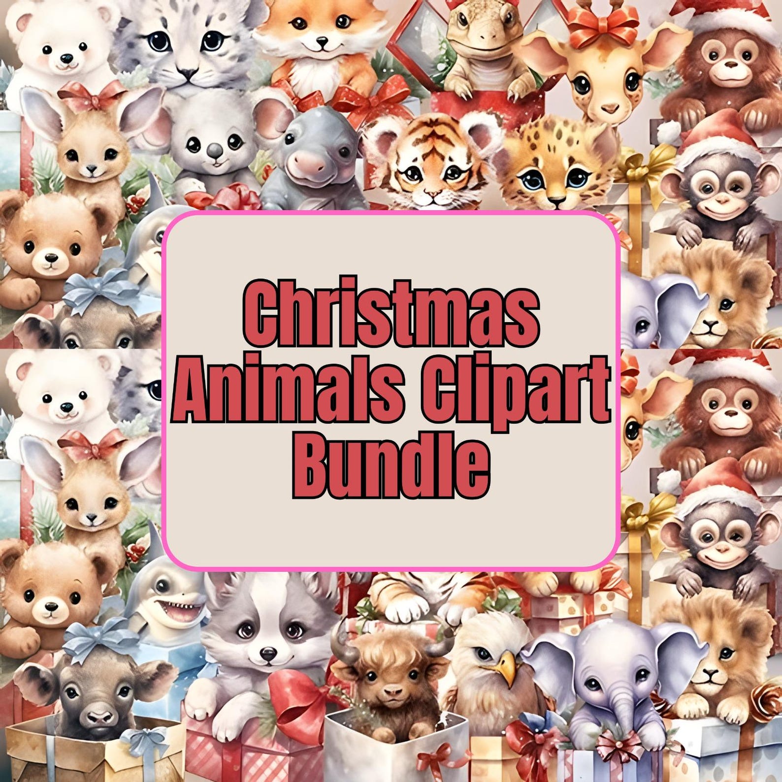 Christmas Baby Animal Clipart Bundle, Cute Holiday Animal Illustrations ...