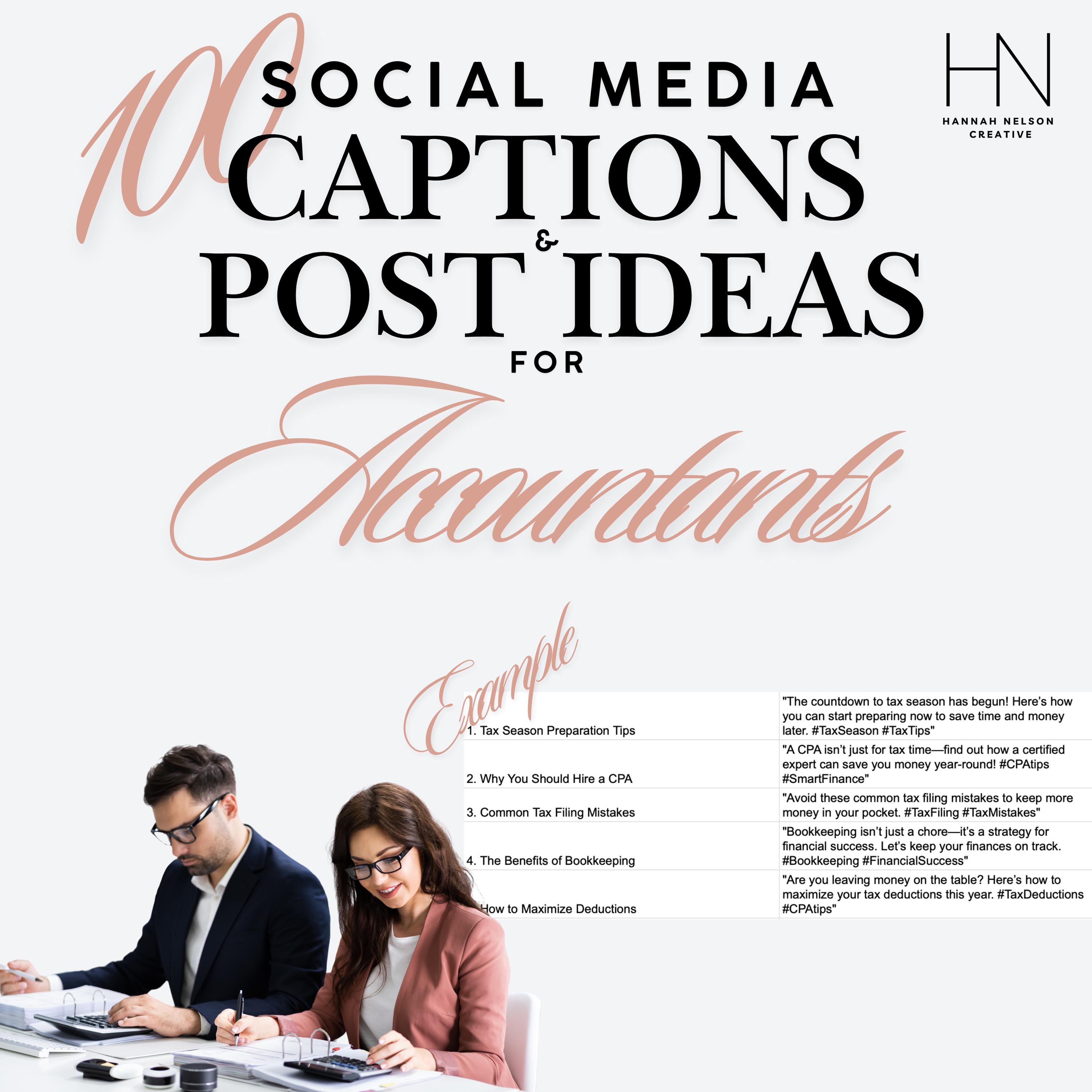 100 Social Media Post Ideas With Captions for Tax Professionals, Cpas ...