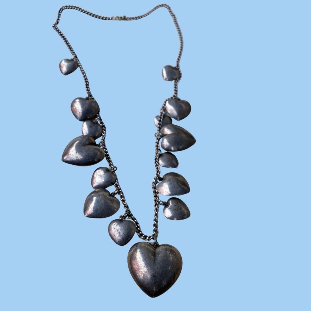 Vintage Sterling Silver Multi Heart Charm Necklace 55 Grams - Etsy