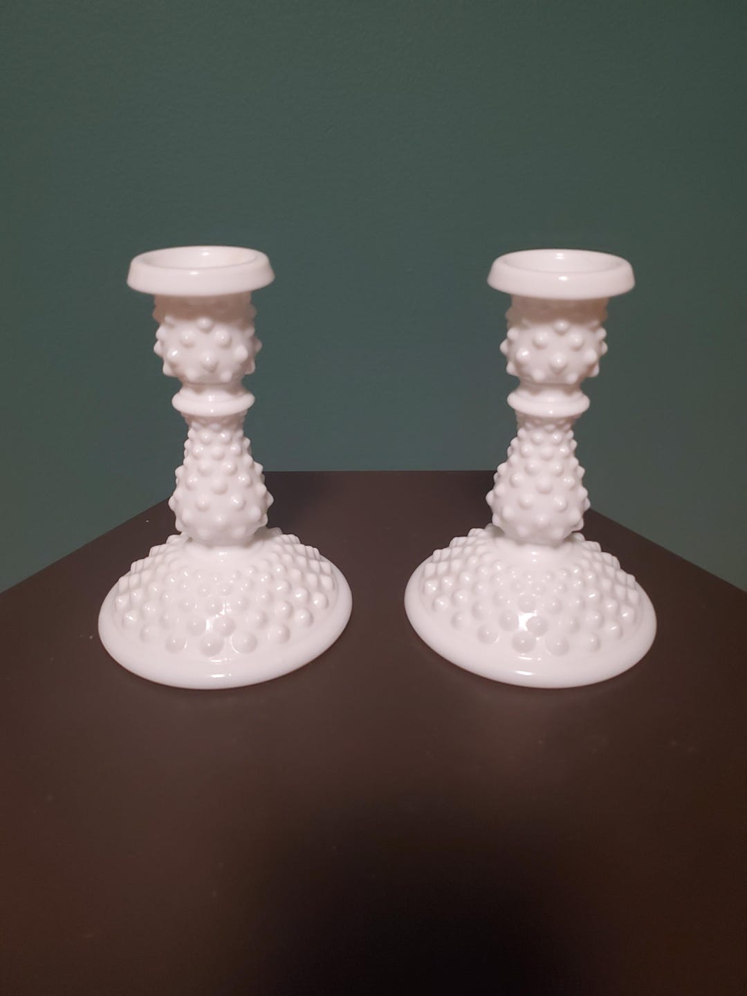 Vintage Fenton Hobnail Milk Glass Candlesticks - Etsy