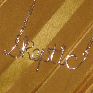 SOLID STERLING SILVER Skeptic Necklace // Word Necklace // Wire Word ...
