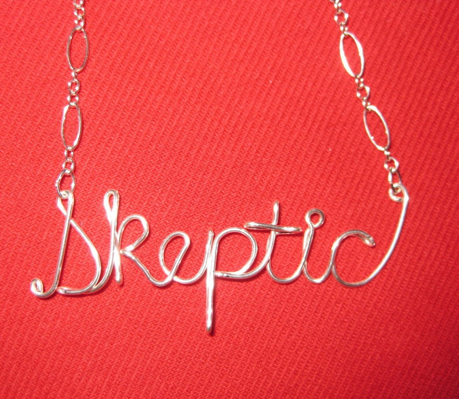 SOLID STERLING SILVER Skeptic Necklace // Word Necklace // Wire Word ...