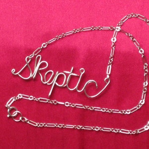 SOLID STERLING SILVER Skeptic Necklace // Word Necklace // Wire Word ...