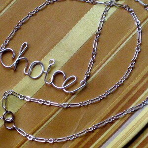 SOLID STERLING SILVER Choice Necklace // Wire Word Necklace ...