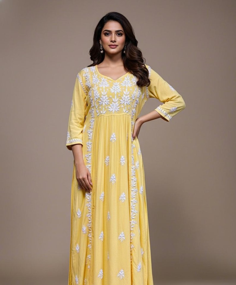 Handmade Lucknowi Chikankari Embroidered Modal Naira Kurti Top - Etsy