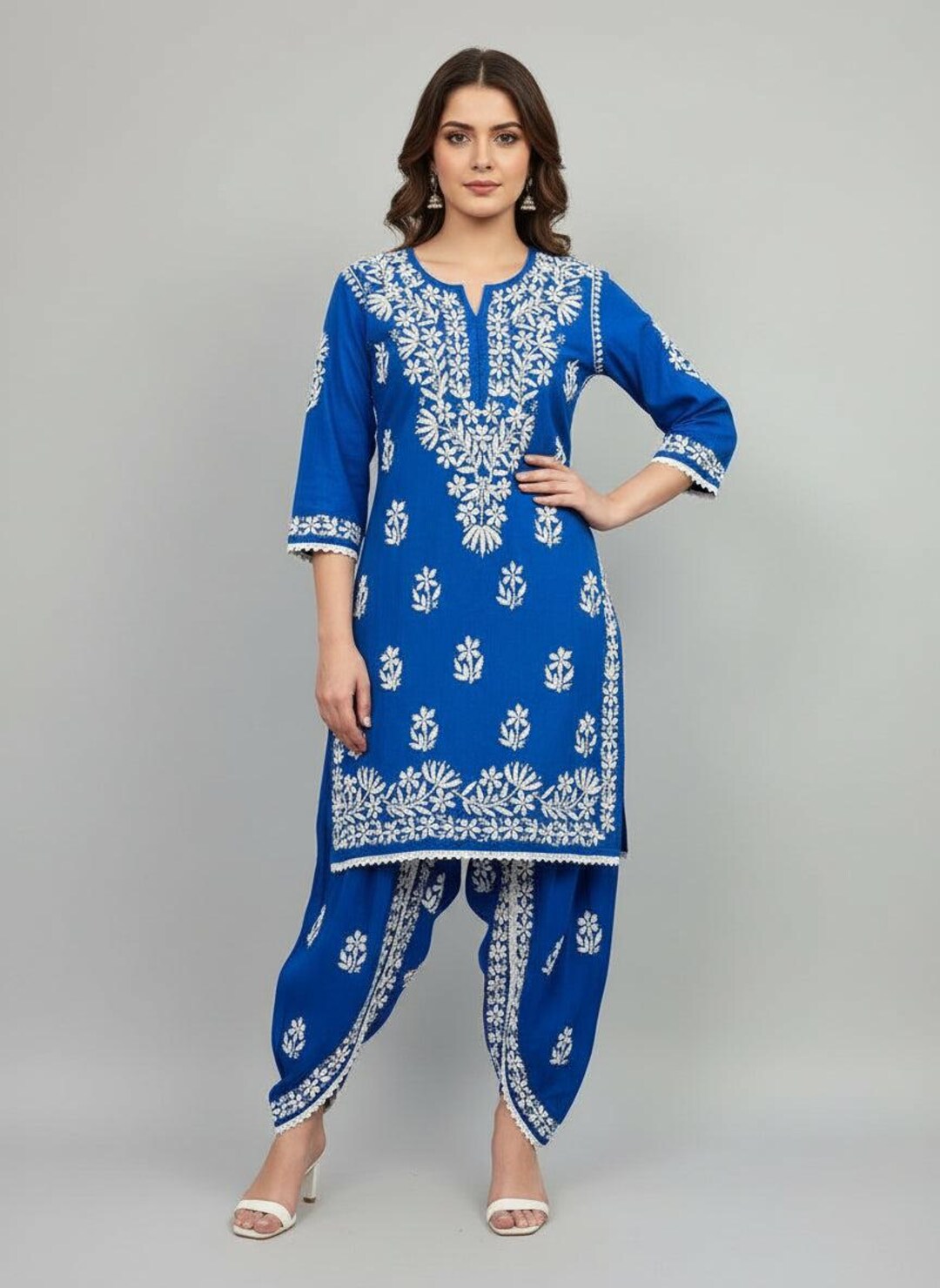 Elegant Chikankari Kurti and Dhoti Tulip Pants Set - Etsy