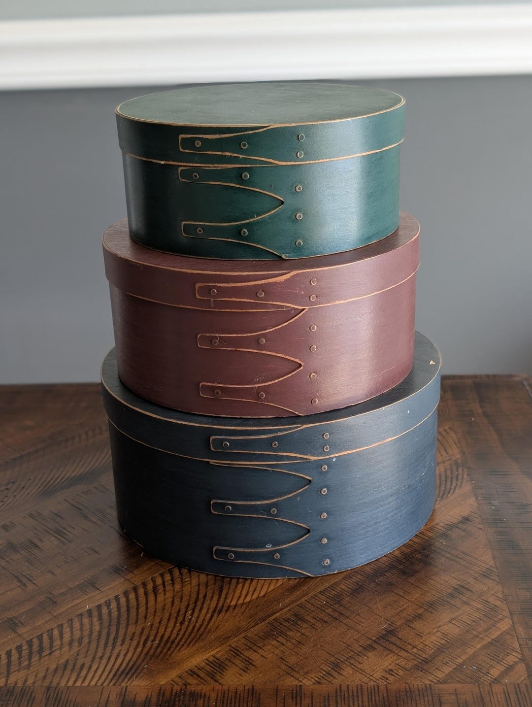 Primitive Shaker Style Wooden Boxes – Set of 3 Nesting Oval Pantry ...