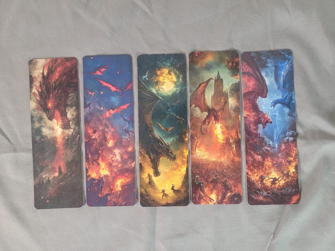 Epic Dragon Battle Bookmarks, Handmade Bookmarks, Bookmark Set ...