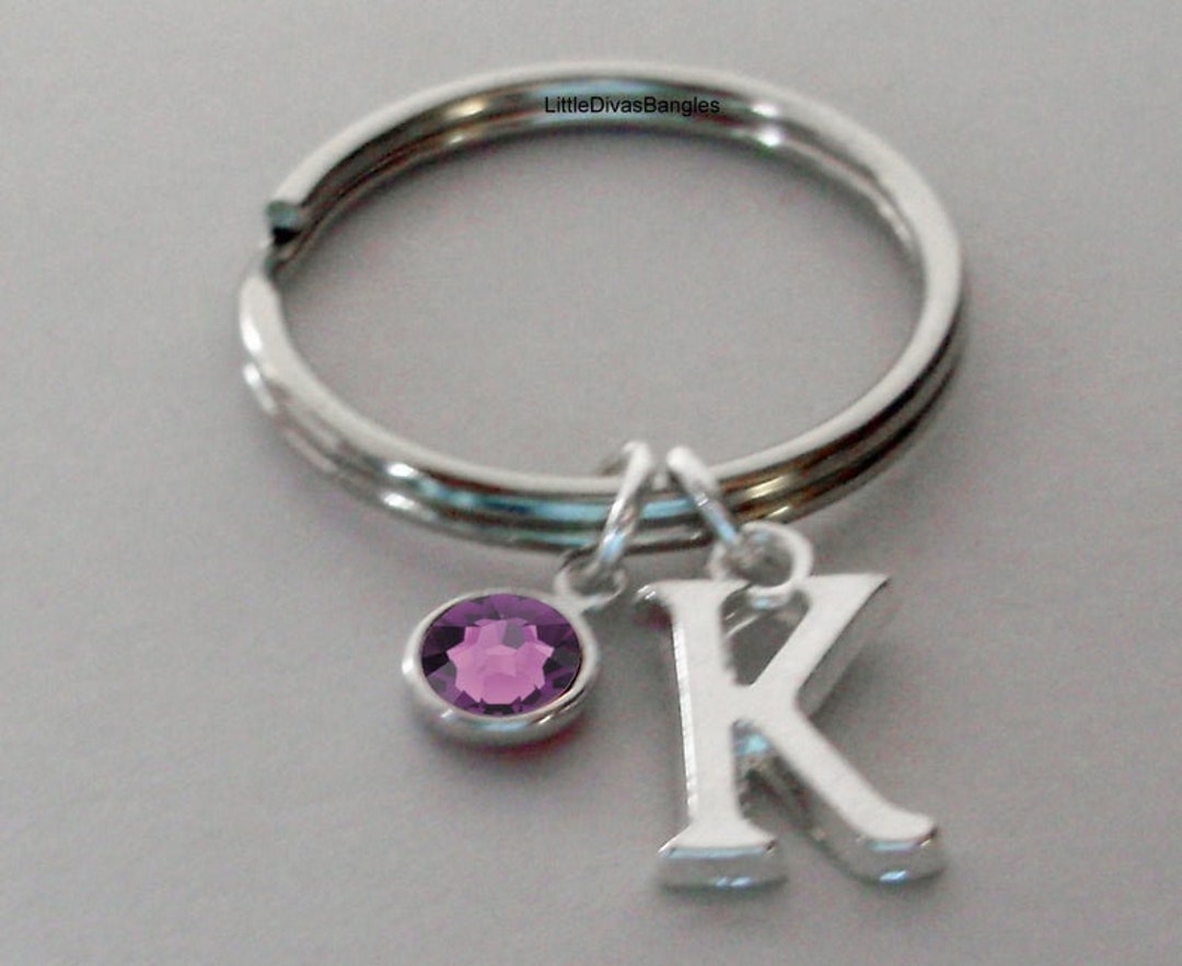 Birthstone Keyring-initial Personalized Key Ring Monogram Letter and ...