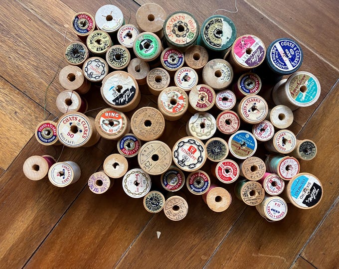 Vintage Wooden Spools Sewing Thread Lot Twenty Notions Supplies Photo ...
