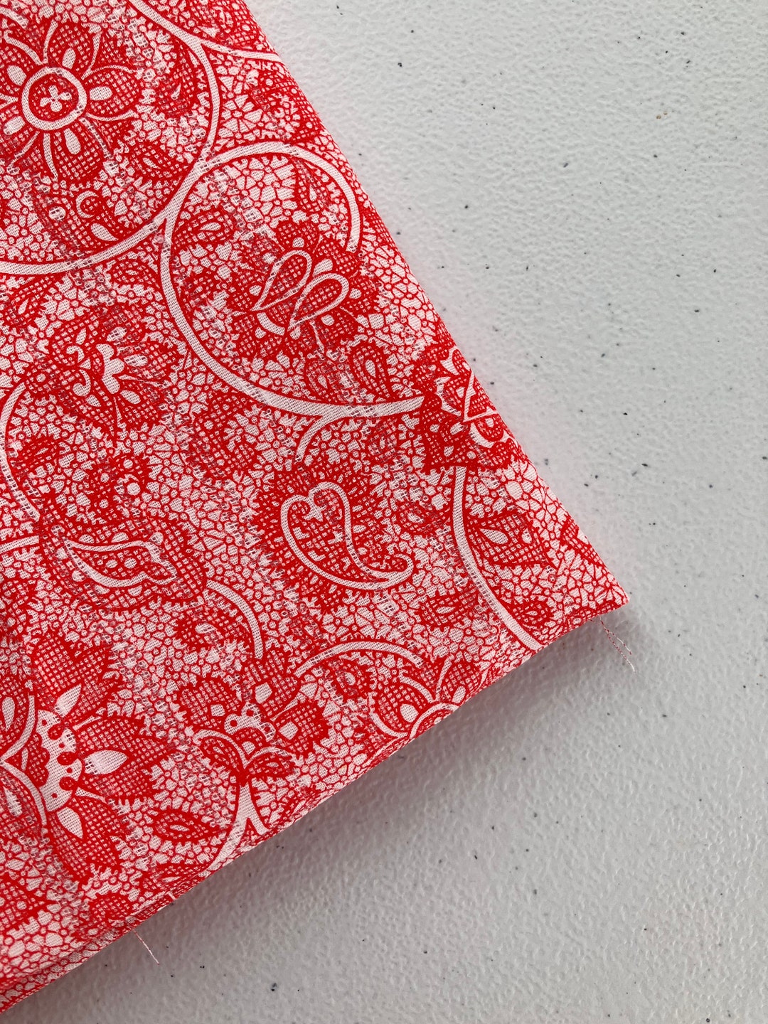Vintage Red & White Mehndi Paisley Cotton Dimity Fabric - by the Yard ...