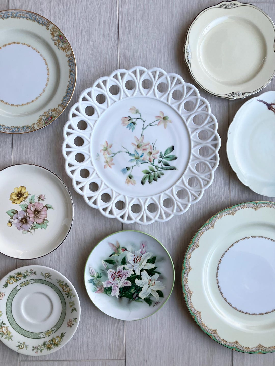 Vintage Ironstone China Plate Collection, Pastel Floral Wall Decor, Set ...