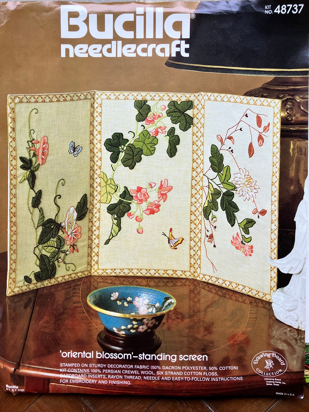 Vintage Crewel Kit Standing Screen Embroidery Stitchery Bucilla ...