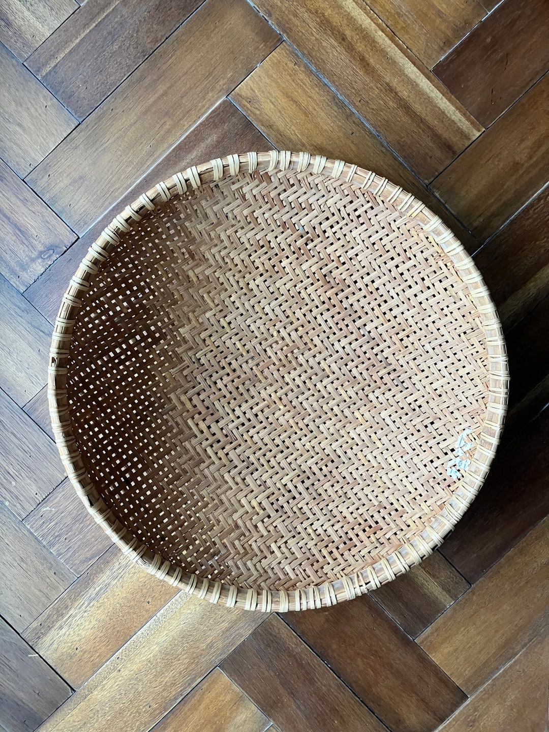 Vintage Wicker Reed Basket Large Round Low Wide Woven Unique Indonesia ...