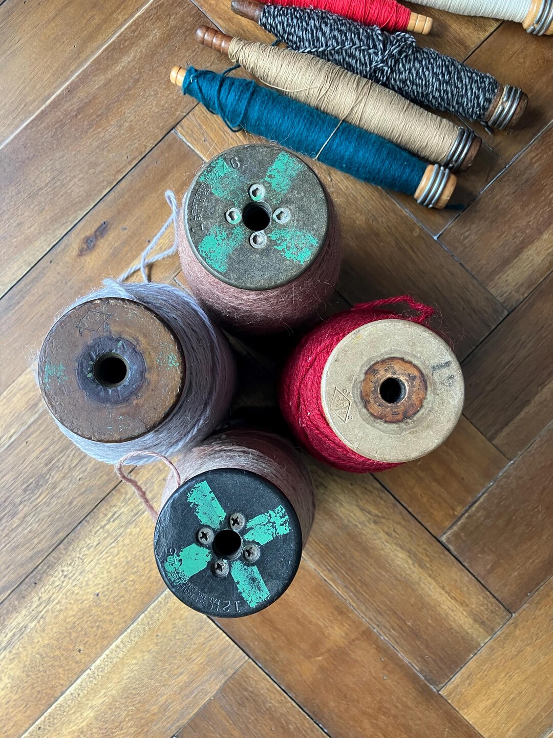 Antique Wooden Textile Spool With Yarn: Rustic Farmhouse Decor - Etsy