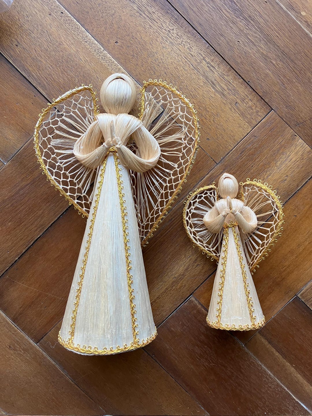 Vintage Christmas Angels Corn Husk Gold Set Two Home Decor - Etsy
