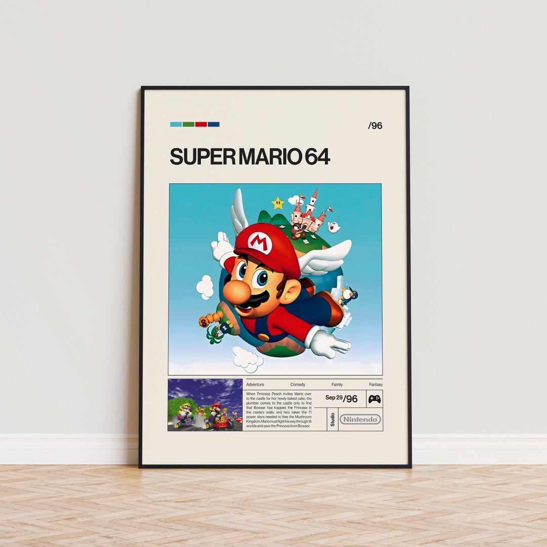 Super Mario 64 Poster, Video Game Poster, Minimalist Game Print, Gaming ...
