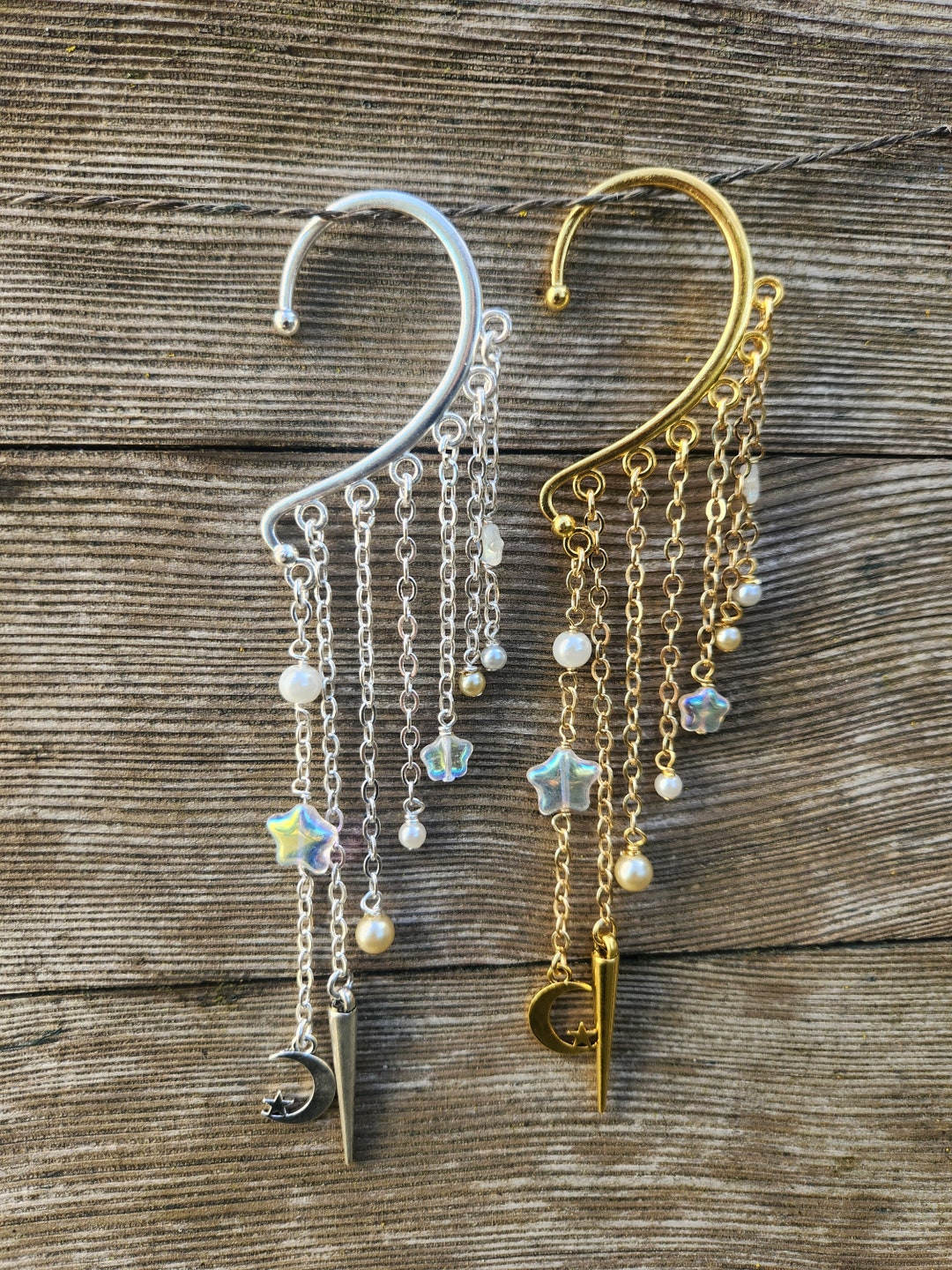 Beaded Ear Cuff, No Piercing Earring, Earring Wrap Cuff, Celestial Ear ...