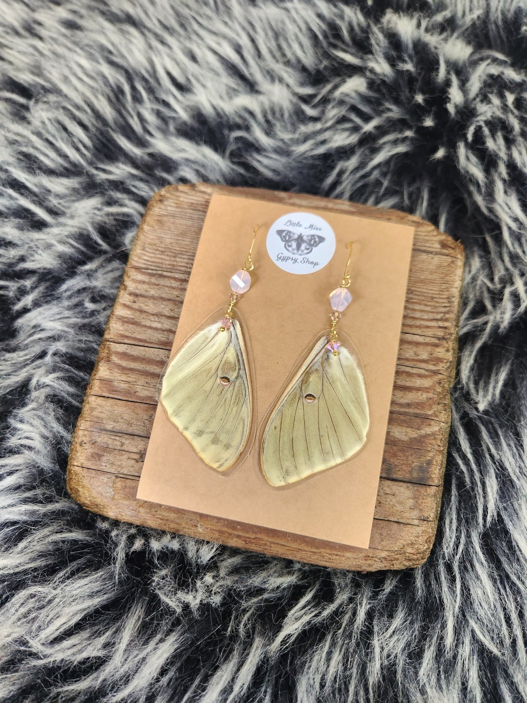 Real Luna Moth Moon Earrings Pink Opal Crystals Cruelty Free - Etsy