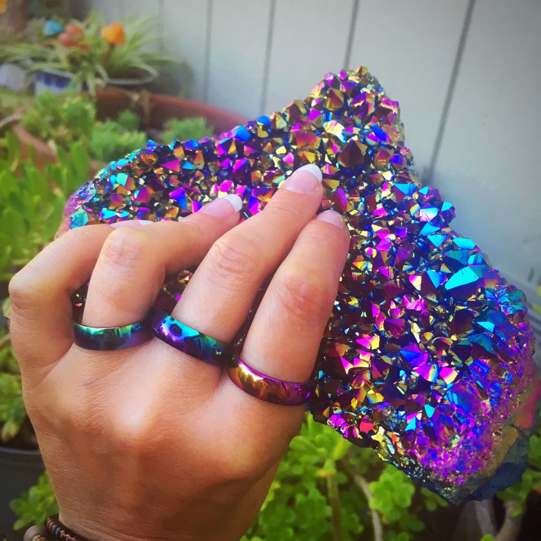 SALE Rainbow Titanium Steel Ring, Ring Size 7, 8, 10, 11, 12 Aura ...