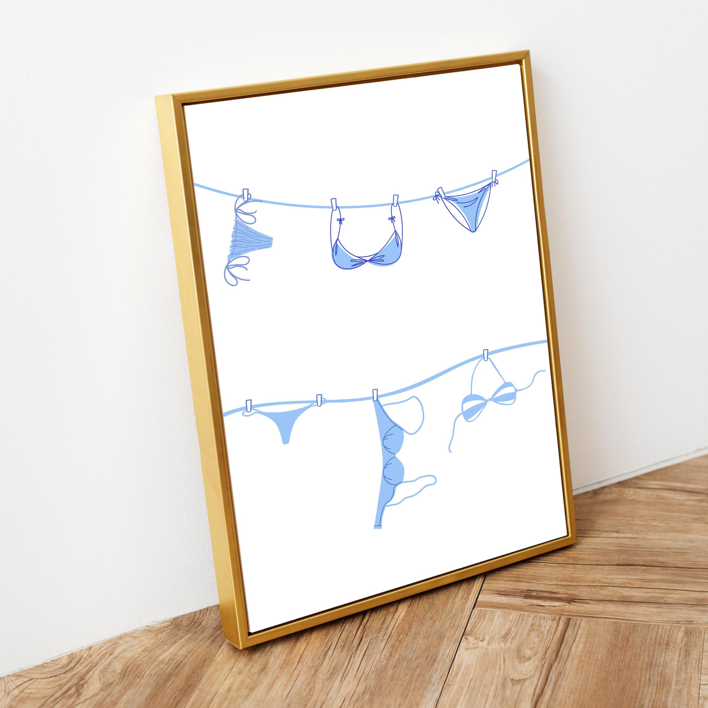 Blue Bikini Print, Swim Suit Drying Wall Art, Girly Summer Poster ...