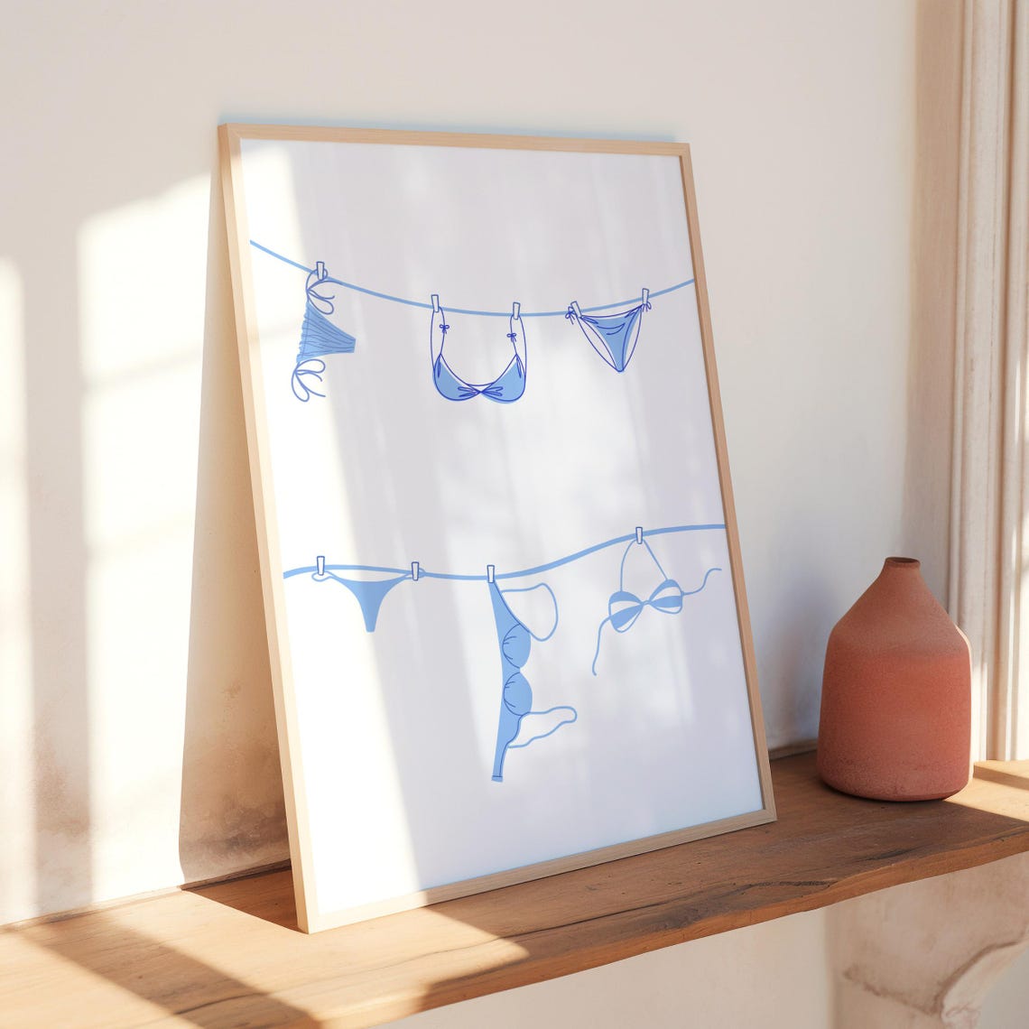 Blue Bikini Print, Swim Suit Drying Wall Art, Girly Summer Poster ...