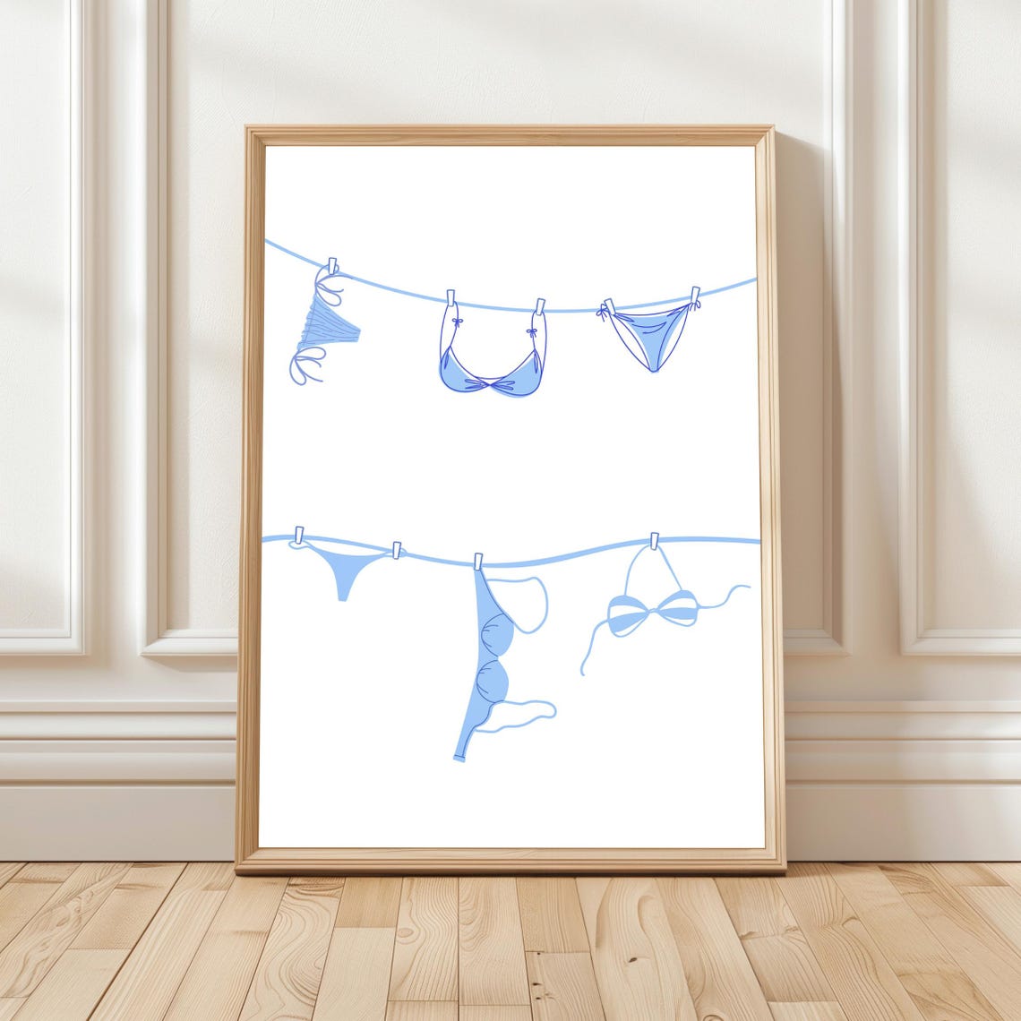 Blue Bikini Print, Swim Suit Drying Wall Art, Girly Summer Poster ...