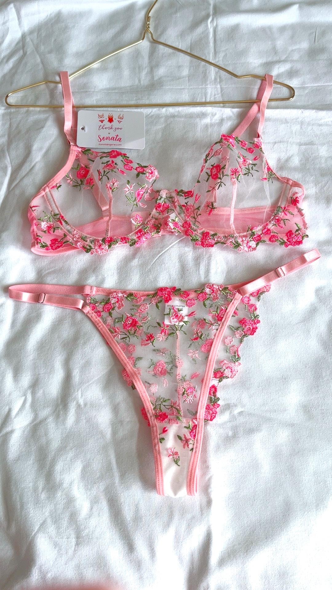 Istanbul Lingerie Set Floral Embroidery Lingerie Set, Mesh Unlined Bra ...