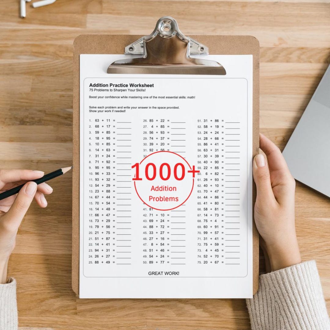 15 Printable Addition Math Worksheets Bundle – Over 1,000 Problems for ...