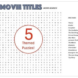 Movie Titles Word Search Puzzle Bundle 5 Fun & Nostalgic Puzzles for ...
