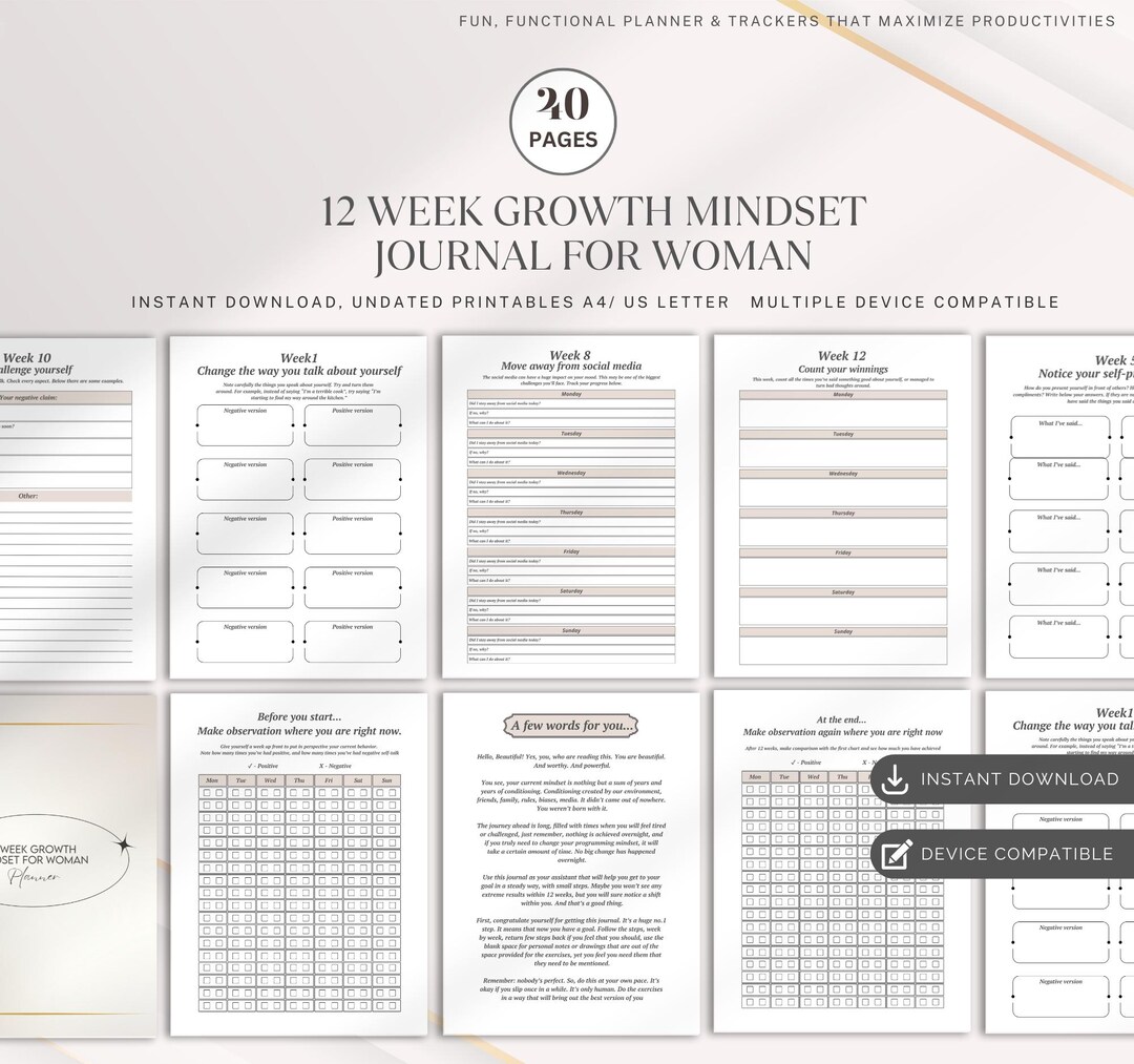 12-week Growth Mindset Journal for Women, Daily Planner, Positive ...