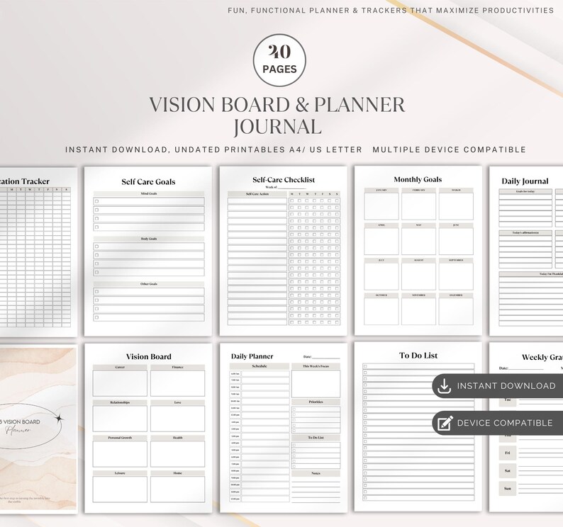 Vision Board Planner: Digital Goal Setting, Manifestation Organizer ...