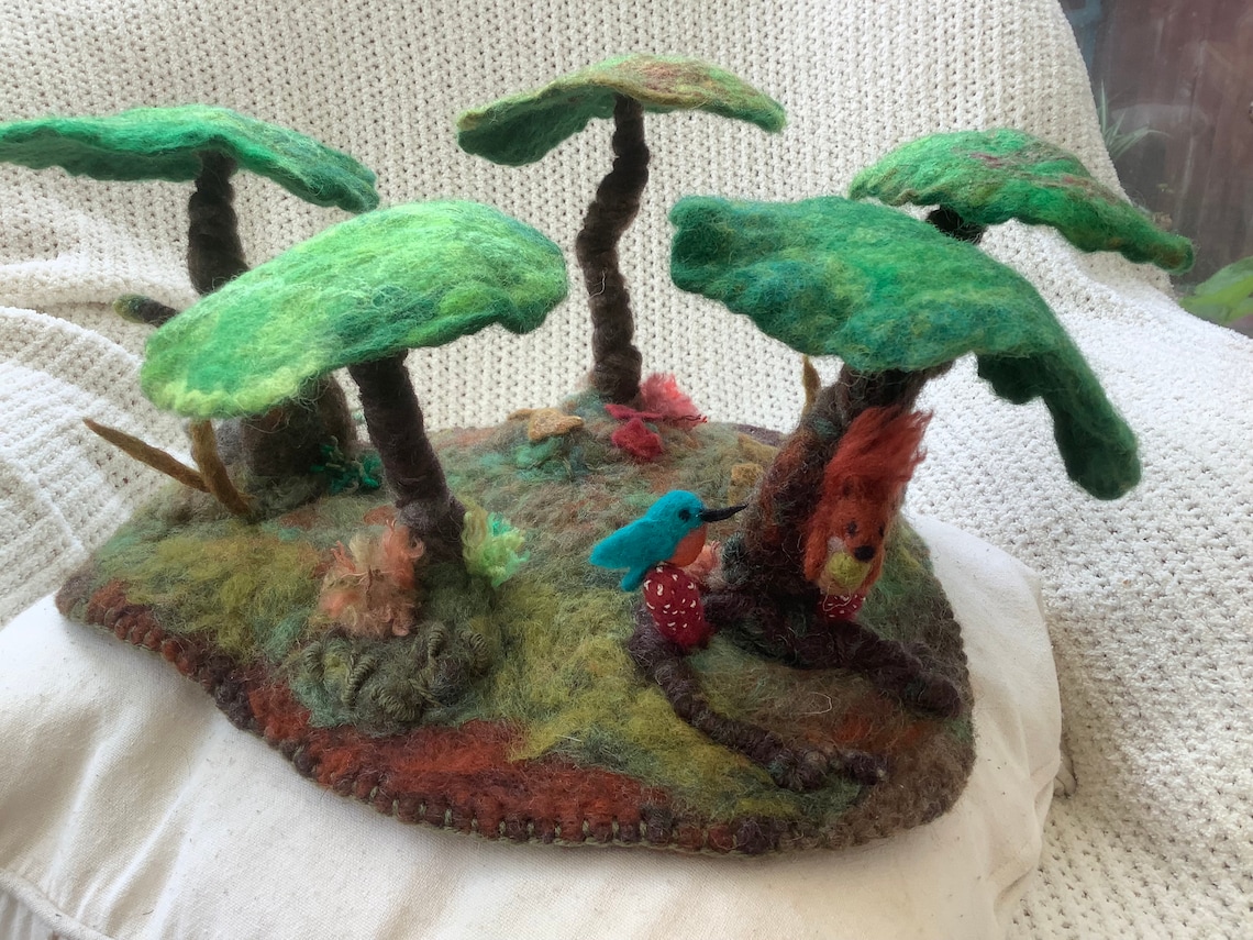 5 tree forest hand felted play mat with trees miniature | Etsy