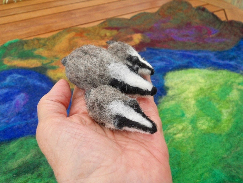 Needle felted badger family medium felt animals play mat | Etsy
