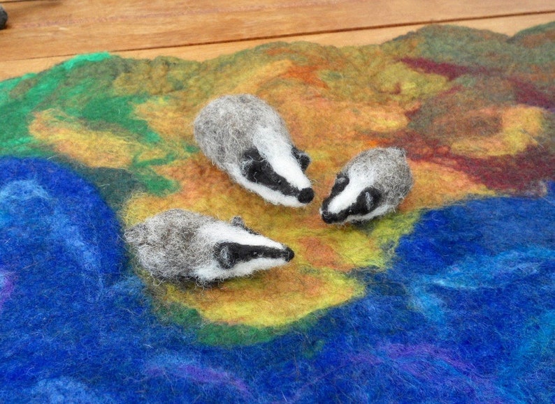 Needle felted badger family medium felt animals play mat | Etsy