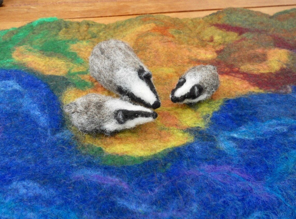 Needle felted badger family medium felt animals play mat | Etsy