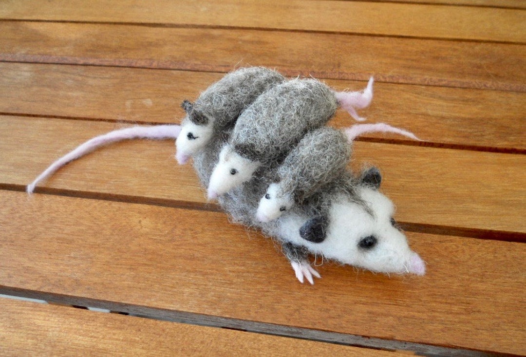 Needle Felted Opossum With Babies: Waldorf Nature Table Display - Etsy