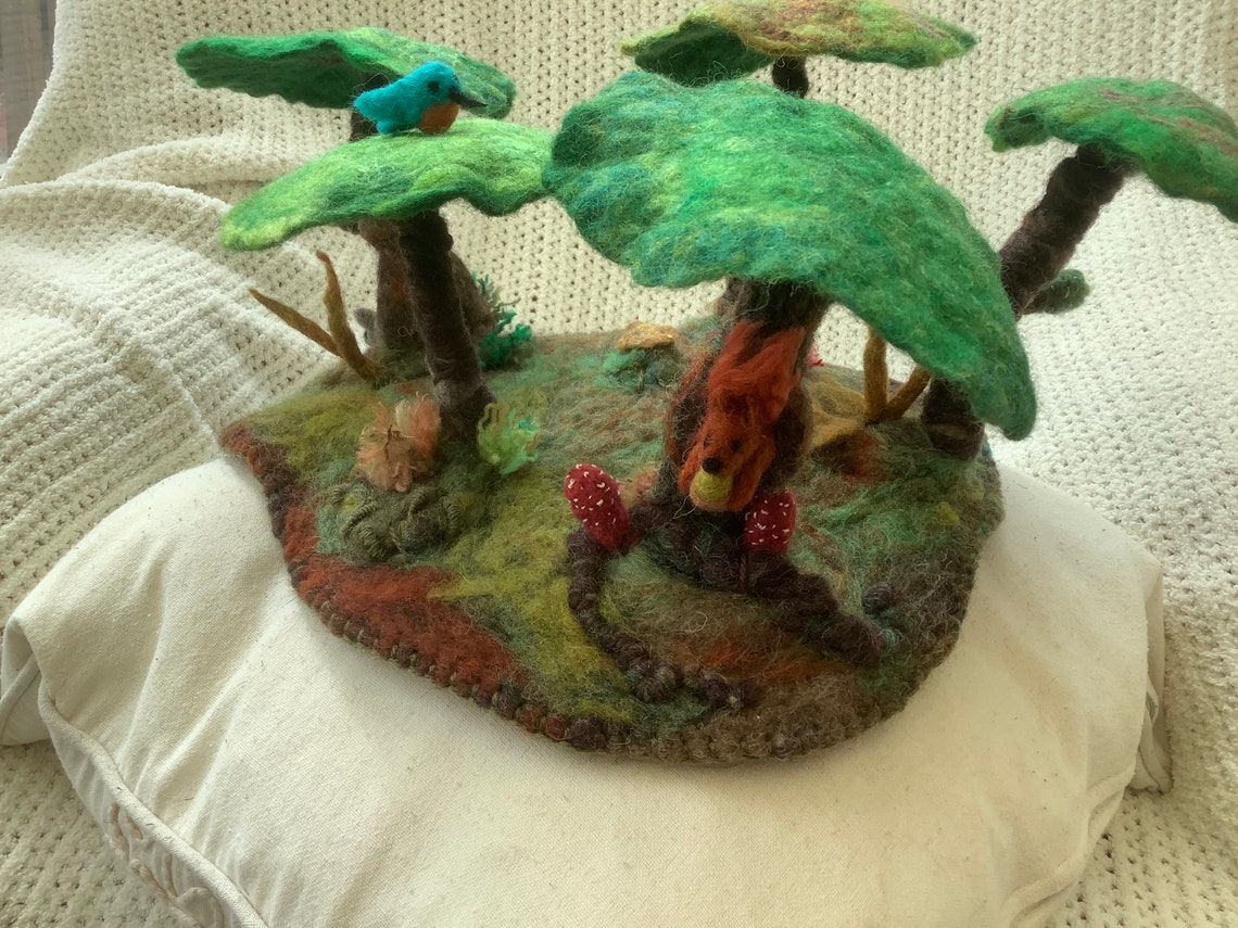 5 tree forest hand felted play mat with trees miniature | Etsy