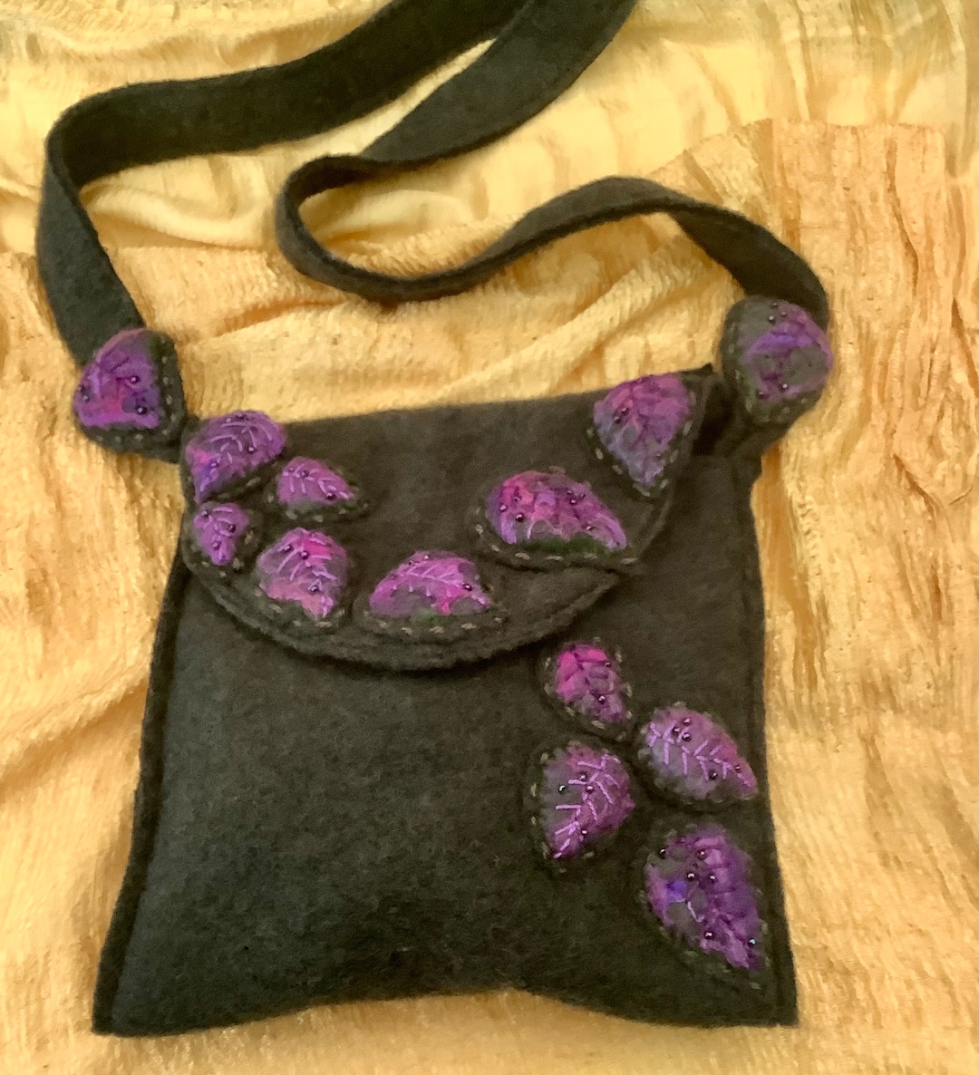 Felt Shoulder Bag, Beaded Autumn Leaves , Shoulder Bag, up Cycled ...