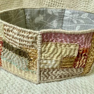 Slow Stitched and Embroidered Crazy Patchwork Vessel, Hexagonal ...