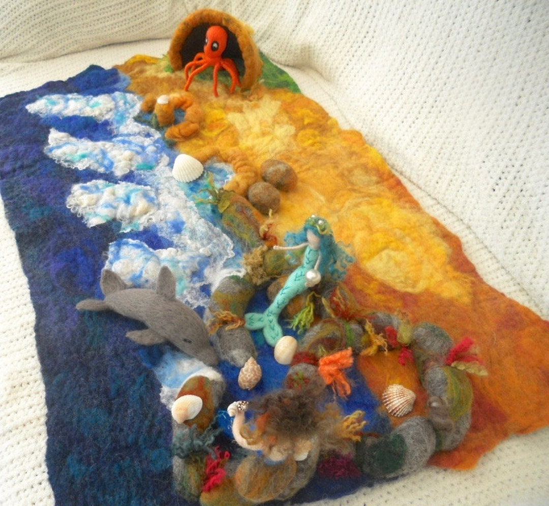 Felted Beach Scene Play Mat, Child's Play Mat, Hand Felted Play Mat ...