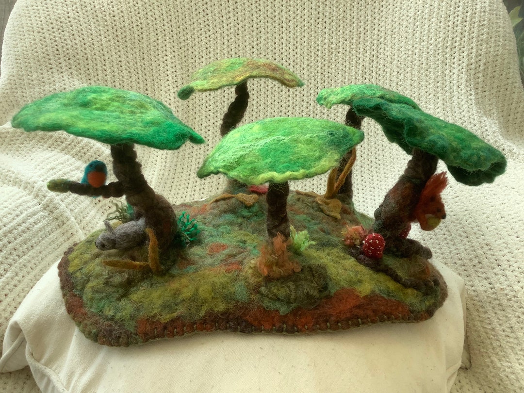 5 Tree Forest, Hand Felted Play Mat With Trees, Miniature Squirrel ...
