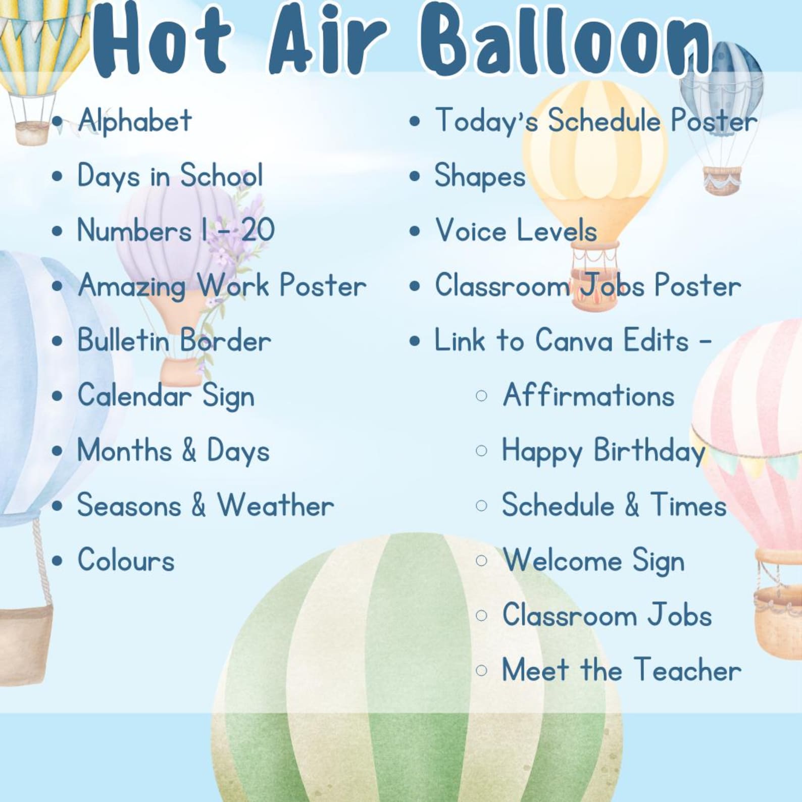 Hot Air Balloon Classroom Theme Bundle - Etsy